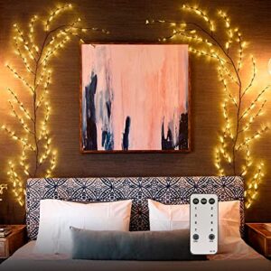 bedroom vine lights with remote control - christmas decoration 9ft 160 leds flexible willow vine lights for bedroom home wall window living room corner corridor decor (1 pcs)