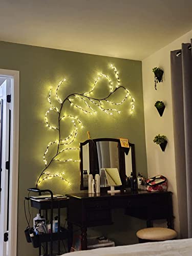 Bedroom Vine Lights with Remote Control - Christmas Decoration 9FT 160 LEDs Flexible Willow Vine Lights for Bedroom Home Wall Window Living Room Corner Corridor Decor (1 PCS)