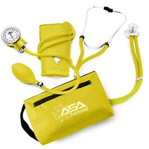 ASA TECHMED Dual Head Sprague Stethoscope and Sphygmomanometer Manual Blood Pressure Cuff Set with Case, Gift for Medical Students, Doctors, Nurses, EMT and Paramedics, Yellow