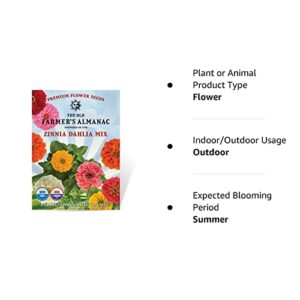 The Old Farmer's Almanac Zinnia Seeds (Dahlia Mix) - Approx 200 Flower Seeds - Premium Non-GMO, Open Pollinated, USA Origin