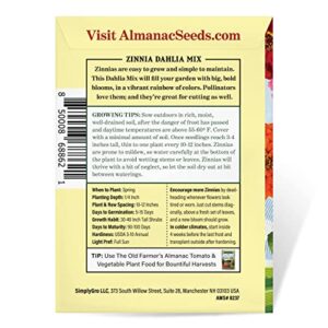 The Old Farmer's Almanac Zinnia Seeds (Dahlia Mix) - Approx 200 Flower Seeds - Premium Non-GMO, Open Pollinated, USA Origin