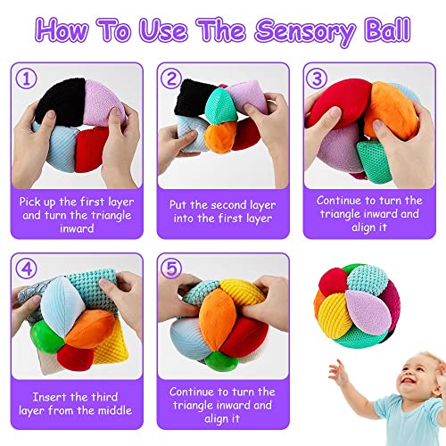 beetoy Baby Textured Ball, Baby Fabric Plush Stuffed Ball Toys,Developmental Bumpy Ball Toy- Montessori Soft Ball Toys with 12 Textured Fabric for Babies 6-12 Months