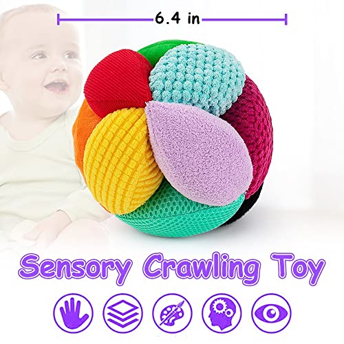 beetoy Baby Textured Ball, Baby Fabric Plush Stuffed Ball Toys,Developmental Bumpy Ball Toy- Montessori Soft Ball Toys with 12 Textured Fabric for Babies 6-12 Months