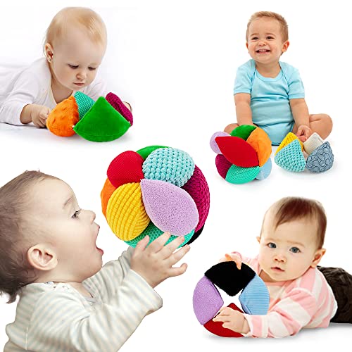 beetoy Baby Textured Ball, Baby Fabric Plush Stuffed Ball Toys,Developmental Bumpy Ball Toy- Montessori Soft Ball Toys with 12 Textured Fabric for Babies 6-12 Months