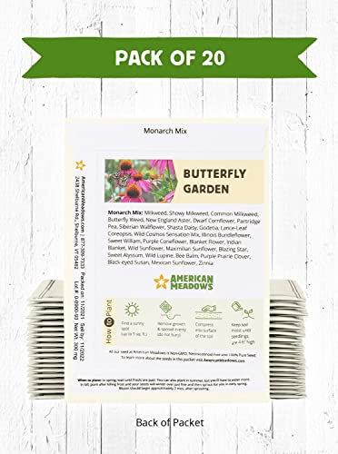 American Meadows Wildflower Seed Packets "Butterfly Garden'' Favors (Pack of 20) - Pollinator Wildflower Seed Mix to Attract Hummingbirds, Bees, and Butterflies, Party Favors for Any Occasion