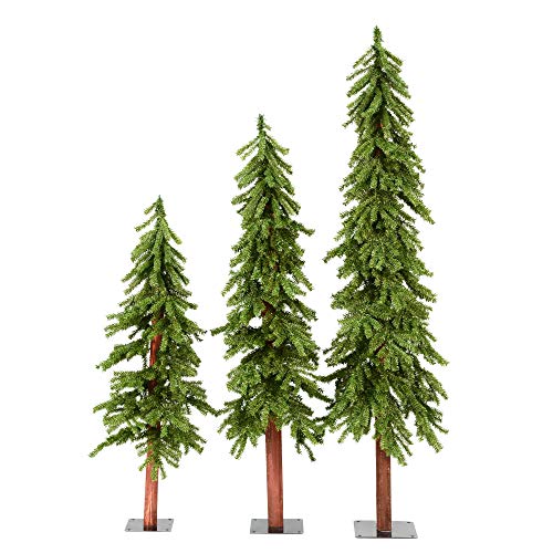 Vickerman 4' 5' 6' Natural Alpine Artificial Christmas Tree Set, Unlit - Faux Christmas Tree Set - Seasonal Indoor Home Decor