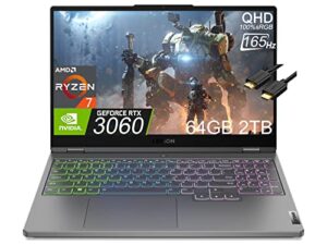 lenovo legion 5 gen 7 15.6" qhd 165hz (amd 8-core ryzen 7 6800h (beat i9-11900h), geforce rtx 3060 6gb 140w, 64gb ddr5 ram, 2tb pcie ssd) rgb backlit gaming laptop, wifi 6e, 3d nahimic, win 11 pro