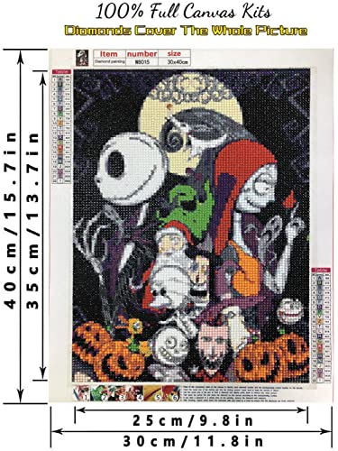 Eitseued Diamond Painting Halloween Jack and Sally,Nightmare Before Christmas Cross Stitch Diamond Kit Arts Craft Home Decor Festival Gift,12x16 inch