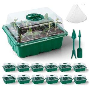 jeria 12 packs 144 cells seedling starter trays,seed starter tray seed starter kit with humidity adjustable dome,plant germination trays and plant starter kit for seeds growing starting (green)