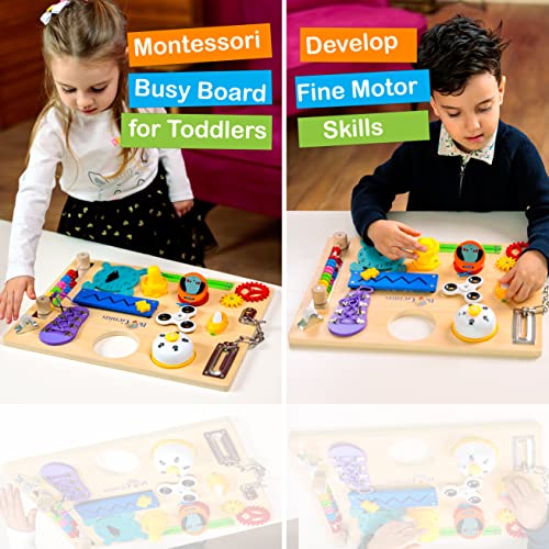 BeGenius Busy Board for Toddlers | Montessori Busy Board for 1 2 3 4 5 up to 8 Years | Wooden Sensory Board Book Ideal Toy for Toddler Brain Development at Home/Travel | Baby Busy Board for 1 Year Old