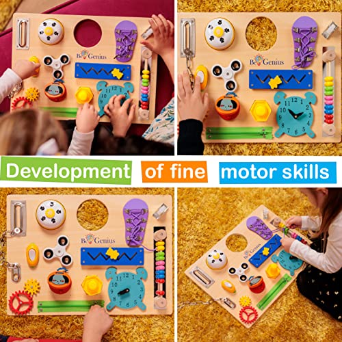 BeGenius Busy Board for Toddlers | Montessori Busy Board for 1 2 3 4 5 up to 8 Years | Wooden Sensory Board Book Ideal Toy for Toddler Brain Development at Home/Travel | Baby Busy Board for 1 Year Old