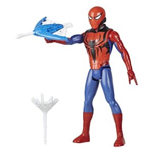 spider-man marvel titan hero series blast gear action figure toy with blaster, 2 projectiles and 3 armor accessories, for kids ages 4 and up