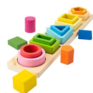 symdiro montessori toys for 1 2 3 year old boys girls-wooden sorting & stacking toys for baby toddlers,educational shape color sorter preschool kids gifts