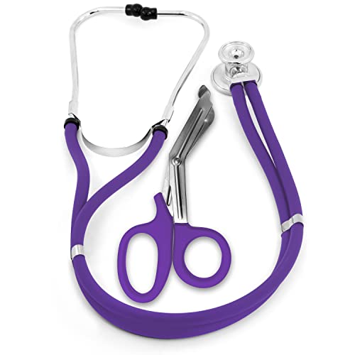 ASA TECHMED Sprague Double Tube Adult and Pediatric Stethoscope + Matching EMT Shears, Ideal for EMT, Nurse, Doctor, Medical Student, Paramedic, and First Responders (Purpe)