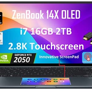 ASUS ZenBook 14X OLED UX5400 14" QHD+ Touchscreen (Intel 12-Core i7-1260P, 16GB RAM, 2TB SSD, RTX 2050) Business Laptop, Innovative ScreenPad, Backlit, FP, Thunderbolt 4, IST HDMI, Win 11 Pro - 2023