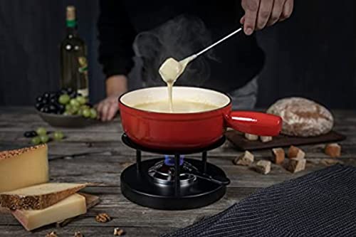 Kuhn Rikon Induction Cast Iron Fondue Pot, 7.87", Red