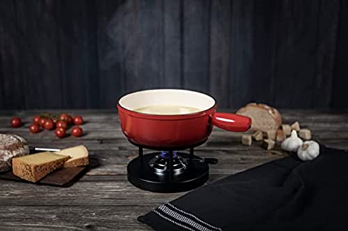 Kuhn Rikon Induction Cast Iron Fondue Pot, 7.87", Red