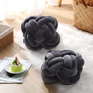 2 Pcs 12 Inch Flower Knot Pillow Ball Creative Knotted Throw Pillows Decorative Sofa Lumbar Pillow Floor Pillow Cushion for Home Sofa Car Office Decor Household Christmas Decoration (Dark Gray)