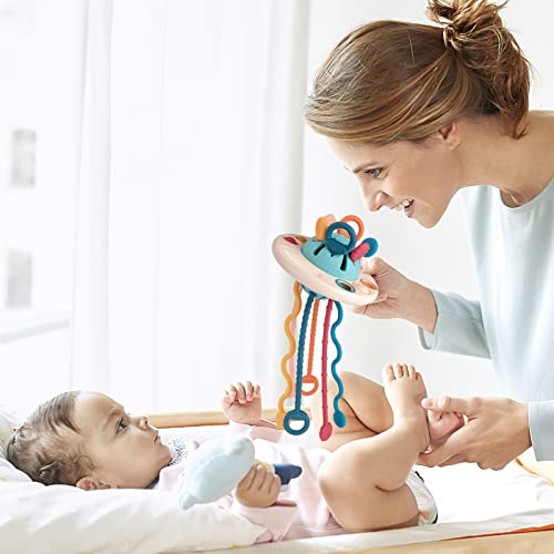 Baby Sensory Montessori Silicone Toy for 6-12 Months, Travel Pull String Toy for 12-18 Months, Developing Fine Motor Skill, Multi-Sensory Activity Toy for 1 Year Old Toys, Birthday Gift for Toddlers