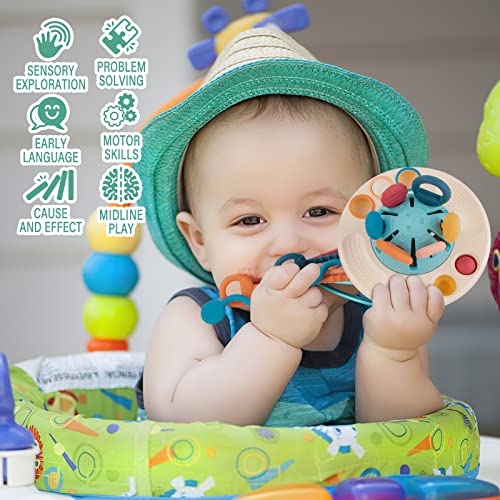 Baby Sensory Montessori Silicone Toy for 6-12 Months, Travel Pull String Toy for 12-18 Months, Developing Fine Motor Skill, Multi-Sensory Activity Toy for 1 Year Old Toys, Birthday Gift for Toddlers