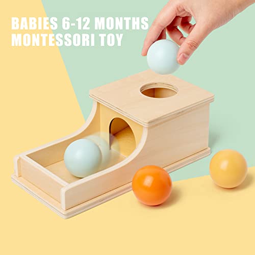 Montessori Object Permanence Box Quiet Sound Wooden Color Ball Drop Play for 6 Month 1 2 3 Year Old Toddlers Early Education Tool