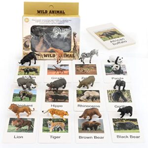 mikneke montessori animal figures with flash cards, realistic animal figurines toys, montessori materials homeschool preschool science educational matching game for toddler kids (zoo)