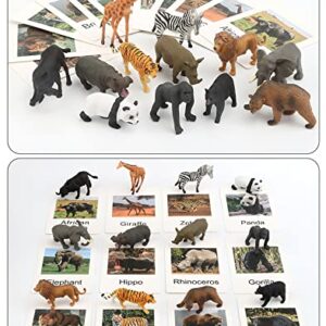 MIKNEKE Montessori Animal Figures with Flash Cards, Realistic Animal Figurines Toys, Montessori Materials Homeschool Preschool Science Educational Matching Game for Toddler Kids (Zoo)