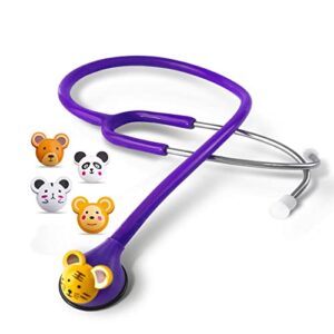 scian hs-30q kid-friendly stethoscope for childrens with multiple colors, cartoon animals design stethoscope for clinician, nurse, home use(purple)