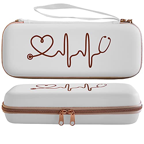 Plaris Stethoscope Case for Nurses for 3M Littmann/MDF/Omron Stethoscopes - Extra Room for Medical Bandage Scissors EMT Trauma Shears and LED Penlight, (White Rosegold)