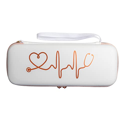 Plaris Stethoscope Case for Nurses for 3M Littmann/MDF/Omron Stethoscopes - Extra Room for Medical Bandage Scissors EMT Trauma Shears and LED Penlight, (White Rosegold)