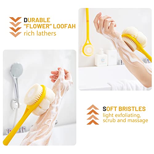 Shower Body Brush,Soft Bristles and Beautiful Pumpkin Loofah 14” Long Handle Back Scrubber Bath Mesh Sponge for Skin Exfoliating Bath,Massage Bristles Suitable for Wet or Dry,Men and Women (Grey)