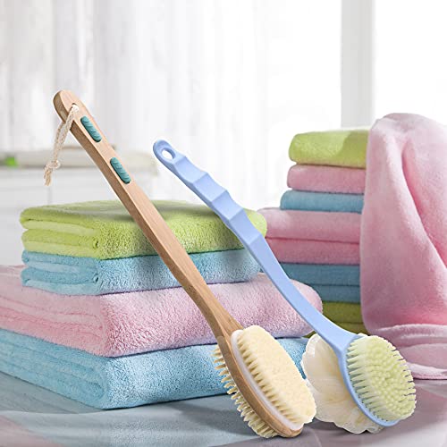 2Pack Back Shower Bath Brushes for Wet or Dry Double Side Specially Long Wooden Handle , Exfoliating Skin for Men and Women