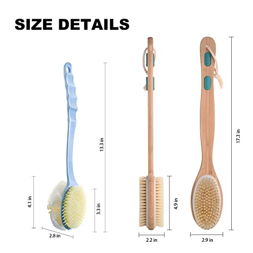 2Pack Back Shower Bath Brushes for Wet or Dry Double Side Specially Long Wooden Handle , Exfoliating Skin for Men and Women