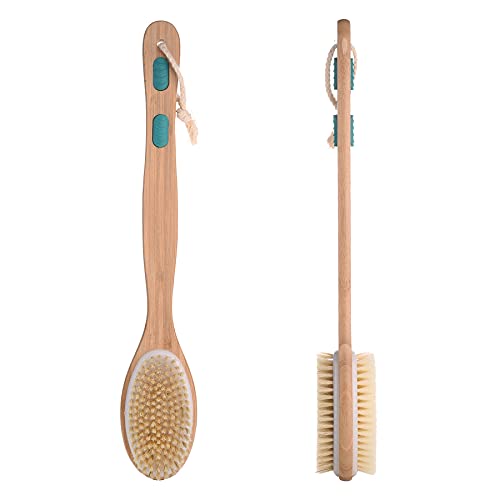 2Pack Back Shower Bath Brushes for Wet or Dry Double Side Specially Long Wooden Handle , Exfoliating Skin for Men and Women