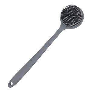 dnc silicone back scrubber for shower bath body brush with long handle, bpa-free, hypoallergenic, eco-friendly (gray)