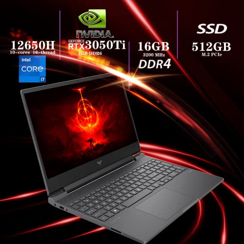 HP 2022 Victus 15.6" FHD 144Hz Gaming Laptop, Intel 12th Core i7-12650H, 16GB RAM, 512GB PCIe SSD, NVIDIA GeForce RTX 3050 Ti 4GB, Backlit Keyboard, Win 11 Pro, Mica Silver, 32GB Snowbell USB Card