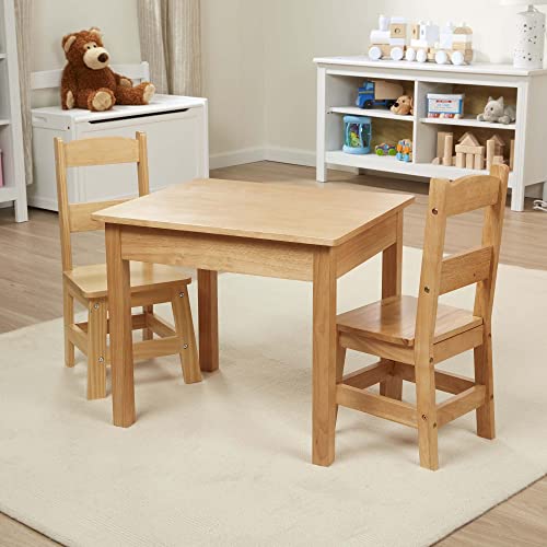 Melissa & Doug Solid Wood Table and 2 Chairs Set - Light Finish Furniture for Playroom