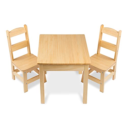 Melissa & Doug Solid Wood Table and 2 Chairs Set - Light Finish Furniture for Playroom