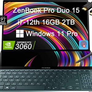 ASUS ZenBook Pro Duo 15 UX582 15.6" FHD OLED Touchscreen (Intel 14-Core i7-12700H, 16GB DDR5 RAM, 2TB SSD, GeForce RTX 3060 6GB) Business Laptop, ScreenPad Plus, Backlit, IST HDMI, Stylus, Win 11 Pro