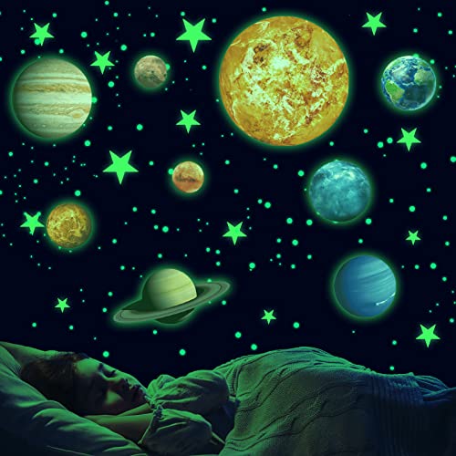 Glow in The Dark Stars for Planets Solar System Wall Stickers Ceiling Stickers Kids Christmas Birthday Gift for Girls and Boys