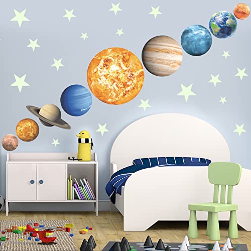 Glow in The Dark Stars for Planets Solar System Wall Stickers Ceiling Stickers Kids Christmas Birthday Gift for Girls and Boys