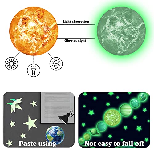 Glow in The Dark Stars for Planets Solar System Wall Stickers Ceiling Stickers Kids Christmas Birthday Gift for Girls and Boys