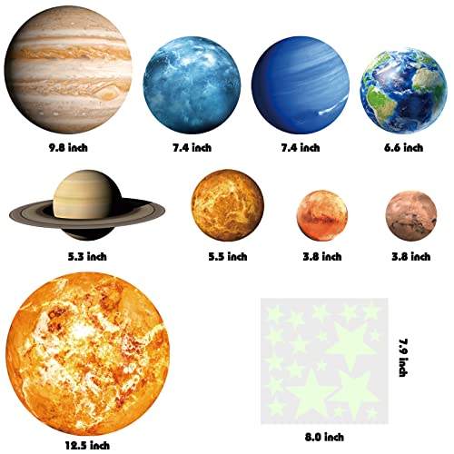 Glow in The Dark Stars for Planets Solar System Wall Stickers Ceiling Stickers Kids Christmas Birthday Gift for Girls and Boys