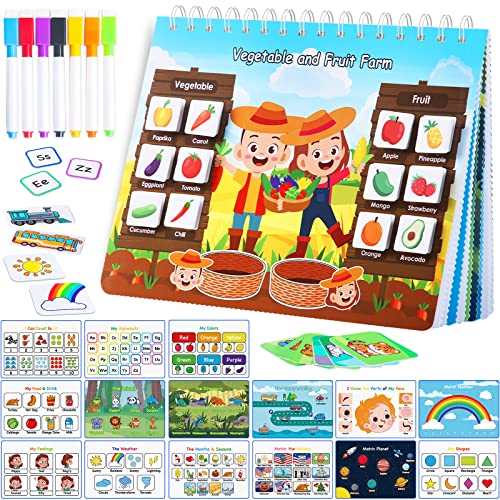 Busy Book for Toddler Preschool Learning Activities, 32 Pages Quiet Books for Toddlers Travel, Montessori Toys Book for Kids Age1, 2, 3 Year Olds Gift - for Boy & Girl Autism Sensory Speech Therapy