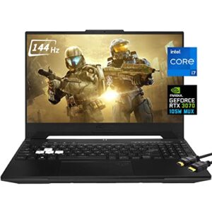 asus tuf dash 15.6" 144hz fhd ips gaming laptop, nvidia geforce rtx 3070 6gb, 12th gen intel 10-core i7-12650h, 16gb ddr5 ram, 512gb pcie ssd, backlit keyboard, wifi 6, dts, windows 11 home, black