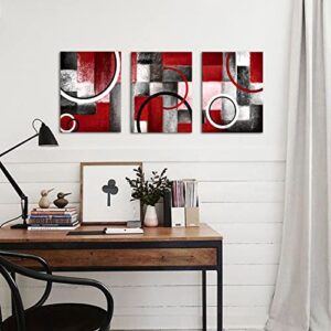 Visual Art Decor Red and Grey Abstract Geometric Circle Canvas Wall Art Rustic Burgundy Red Prints Artwork for Living Room Bedroom Christmas Wall Decoration (Red)