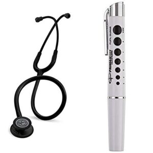 3m littmann classic iii stethoscope, black edition chestpiece, black tube, 27 inch, 5803 and primacare dl-9325 reusable led penlight with pupil gauge bundle