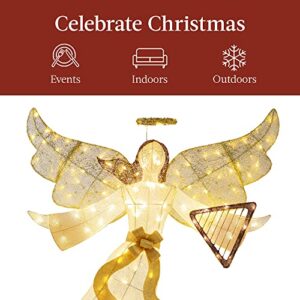 Best Choice Products 5ft Lighted Outdoor Angel Christmas Decoration, Pre-Lit Winged Holiday Figure for Lawn w/ 140 LED Lights, Harp, Bow, Halo, Zip Ties, Ground Stakes