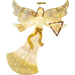 best choice products 5ft lighted outdoor angel christmas decoration, pre-lit winged holiday figure for lawn w/ 140 led lights, harp, bow, halo, zip ties, ground stakes