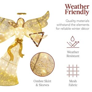 Best Choice Products 5ft Lighted Outdoor Angel Christmas Decoration, Pre-Lit Winged Holiday Figure for Lawn w/ 140 LED Lights, Harp, Bow, Halo, Zip Ties, Ground Stakes